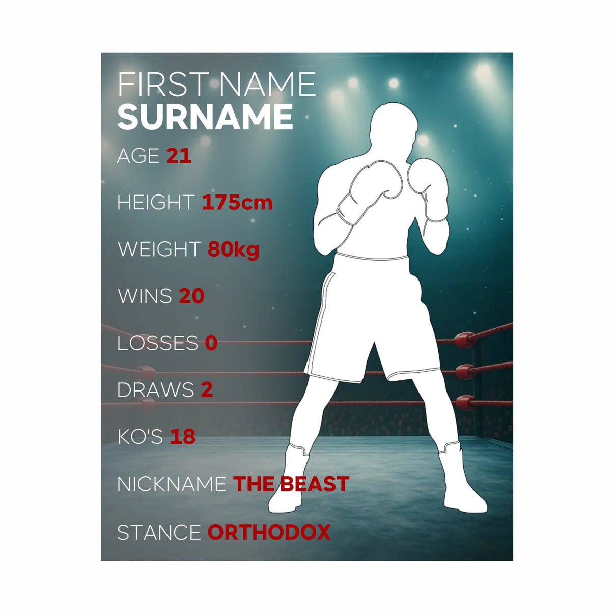 Personalised Boxing Stats Card – Flags FC